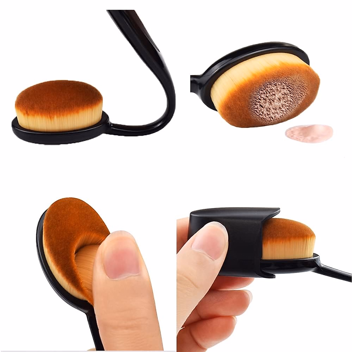 Foundation Makeup Brush Kabuki Makeup Brush Multifunctional Makeup Brush Make Up Tool for Foundation Blending Liquid (2pcs Black & 1pc Rose)