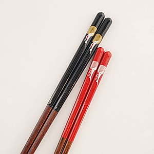 Hyozaemon Chopsticks Gift Set Dishwasher safe Happy Moon Rabit(Chopsticks x2, Rest x2 ,Box), Chopsticks: Black/23.5cm x1, Red/21.5cm x1