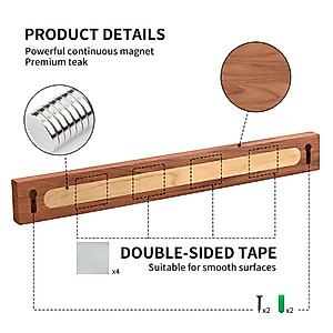 Utoplike 15" Teak Wood Magnetic Knife Strip, Knife Magnetic Holder Wall mounted Rack for Organizing Kitchen, New Upgrade, Powerful Continuous Magnet