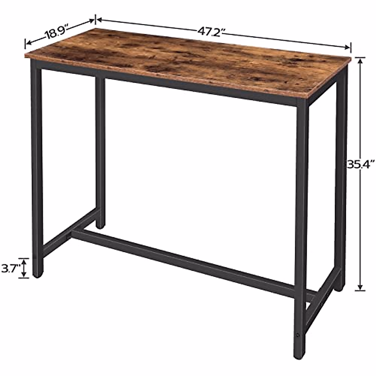 HOOBRO Bar Table, 47.2” Rectangular Pub Table, Dining Table for Living Room, Dining Room, Kitchen, Adjustable Feet, Sturdy Metal Frame, Industrial Design, Easy Assembly, Rustic Brown BF50BT01