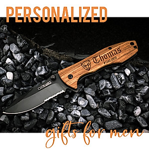 Gifts for Men, Personalized Engraved Oak Wood Pocket Knife - 36 Icons, 20 Stylish Font - Custom Pocket Knives