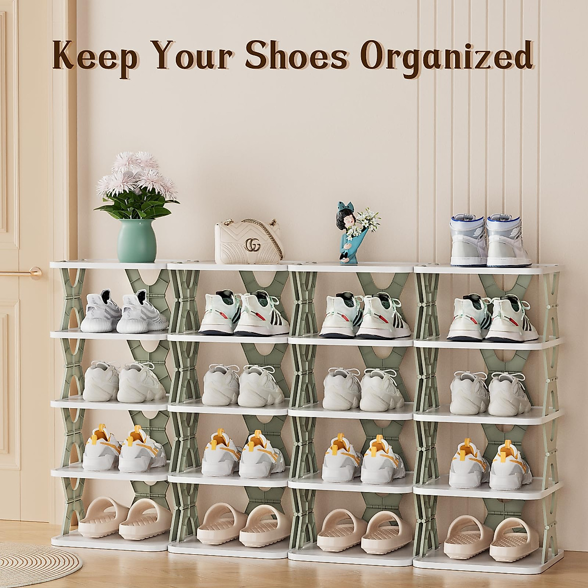 Dscabomlg Plastic 5-Tier Shoe Shelf - Foldable Shoe Storage - Modern Style - 5 Shelves - 3 lbs Capacity - Freestanding - Uniform Plastic Finish - 11.1" L x 1.1" W x 11.2" H - Unisex - Living Room