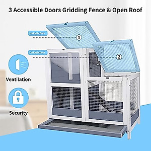 2-Story Guinea Pig Cages Wooden Indoor Rabbit Hutch Hamster Cage with Openable Roofs, Removable Tray and Wide Ramp, Small Animal Habitats for Hamsters, Guinea Pig, Ferrets, Hedgehog