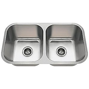 MR Direct 3218a Stainless Steel 3218A-18 Undermount 32-1/4 in. Double Bowl Kitchen Sink, 18 Gauge