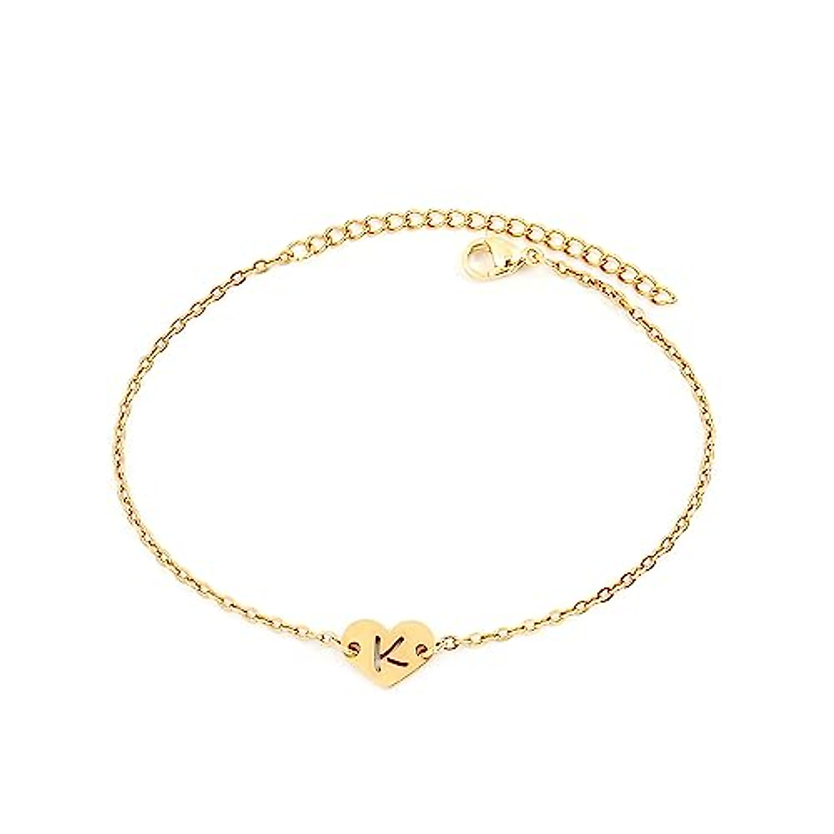 Dainty Heart Initial Bracelet For Women Girls,Classic 14K Gold Plated Chain Letter Charm Bracelet for Women Jewelry Gift