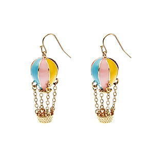 Lureme® Colorful Enamel Hot Air Balloon Chained Basket Gold Tone French Hook Dangle Earrings 2002344-1