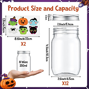 JAPBOR Halloween Candy Jars Containers - 14PCS Halloween Small Plastic Cookie Candy Jar with Lid Pumpkin Ghost Sticker Decoration, DIY Sugar Storage Dish Craft, Halloween Party Favor Gift Bottle Decor