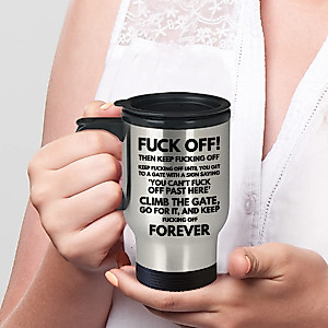 Fuck travel mug, fuck off forever funny coffee travel mug, rude inappropriate tea cup, funny gift idea