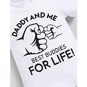 TUEMOS Baby Boy Clothes Daddy and Me The Best Buddies for Life Letter Print Romper Top+Pant with Hat Baby Boy Summer Outfits 3-6 Months