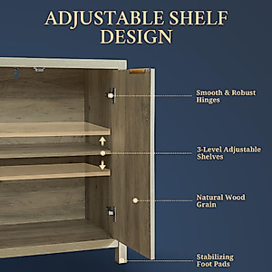 OAKHAM HOME Oxford Fluted Storage Cabinet Sideboard Large Buffet with Adjustable Shelves, Multifunctional Accent Cabinet Console Cabinet for Living Room