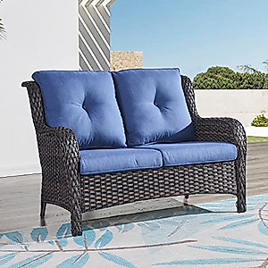 HUMMUH Outdoor Loveseat Sofa 2-Seat PE Rattan Patio Love Seat with Cushions,Deep Seat High Curved Back Armset Sectional Couch for Patio,Garden,Yard,Porch
