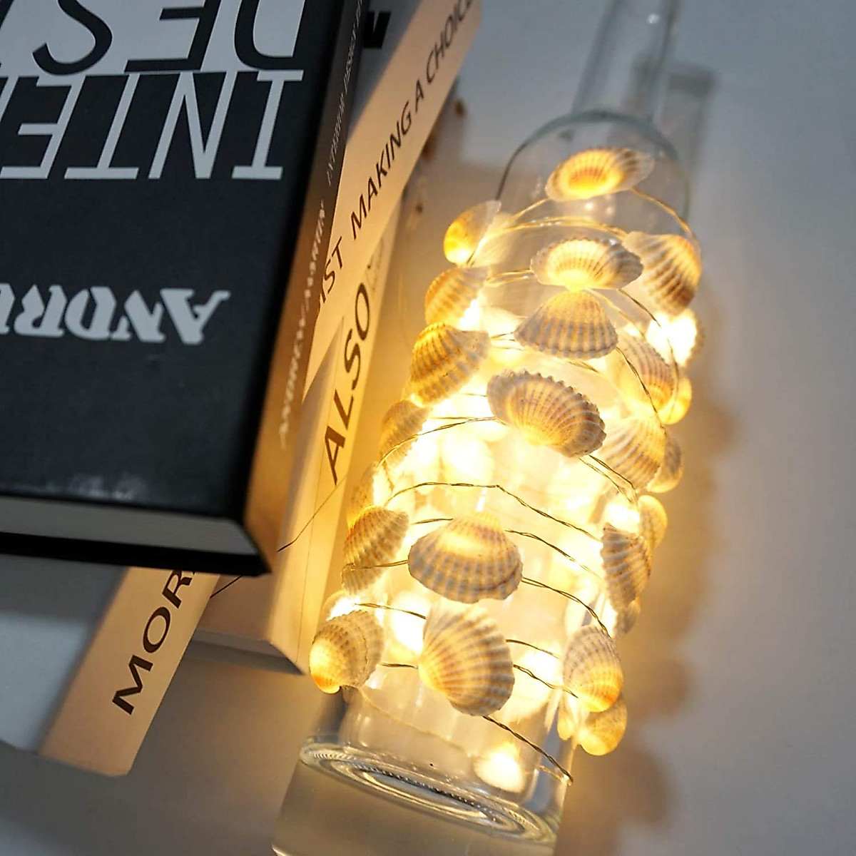 HDNICEZM Beach Seashell Decorative String Lights 14.1Ft 40 Warm White LED Waterproof Battery Operated Ocean String Lights for Bedroom Wedding Holiday Party Garden Indoor Outdoor Decorations