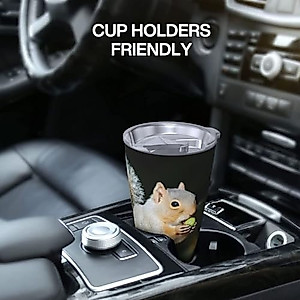 NHJKLWQSZ Cute Squirrel 20oz Stainless Steel Tumbler With Lid And Straw, Double Wall Vacuum Insulated Coffee Mug Travel Cups Leak-Proof Lid For Hot And Cold Drinks, Metal Straws And Brush