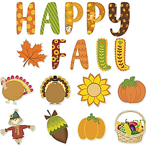 45 Pieces Fall Bulletin Board Decorations Turkey Pumpkin Maple Leaves Sunflower Cutouts Thanksgiving Happy Fall Cutouts for Classroom Bulletin Border Decoration