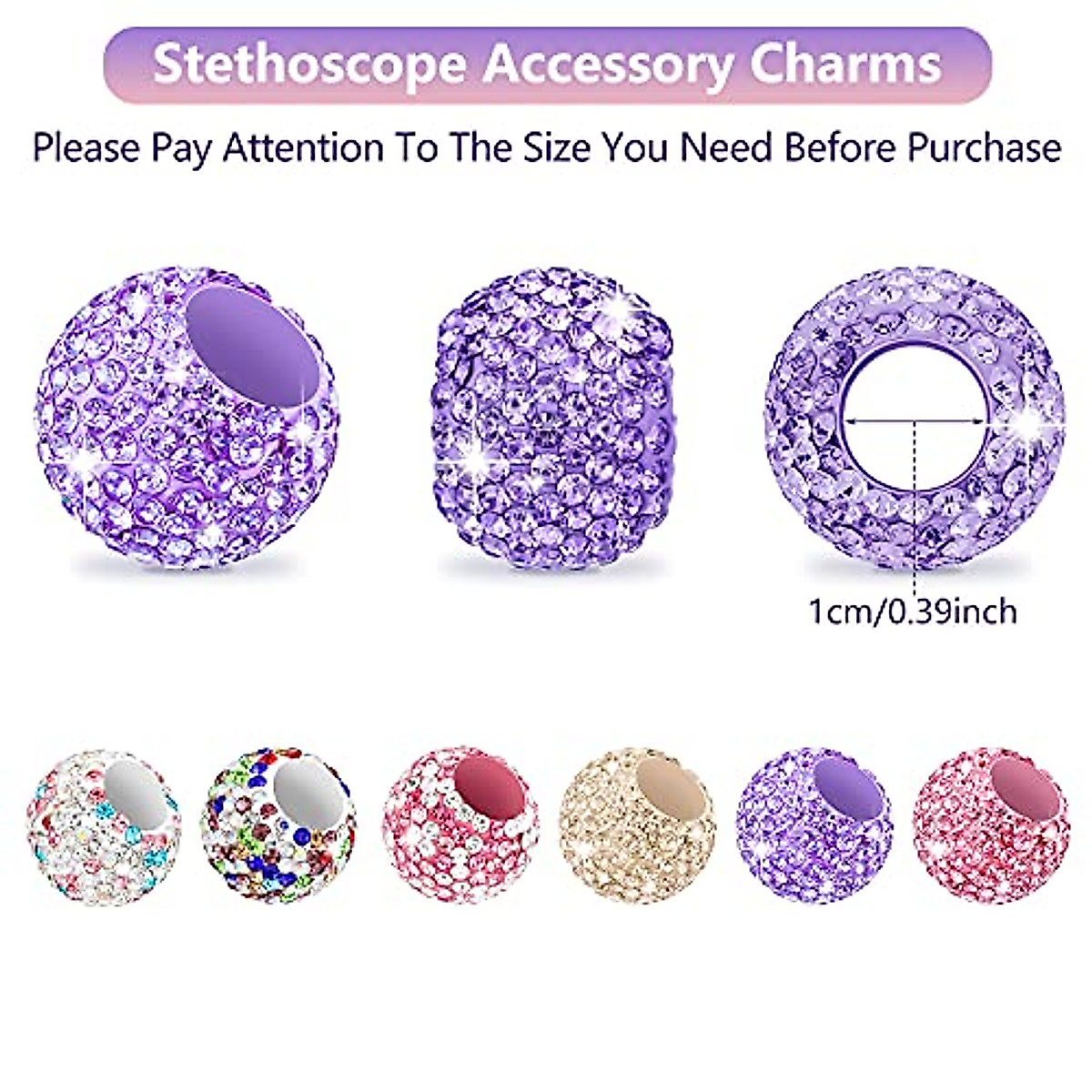 6 Pieces Stethoscope Decorations Stethoscope Charms Crystal Stethoscope Charm Bling Stethoscope Charm Round Stethoscope Charm for Nurses Doctors Veterinarians Technicians