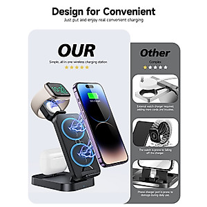 Conido Wireless Charging Station, 18W Fast 3 in 1 Wireless Charging Station for Multiple Devices Apple, Wireless Charger Stand for iPhone Apple Watch Airpods, iPhone Charging Station Dock Black