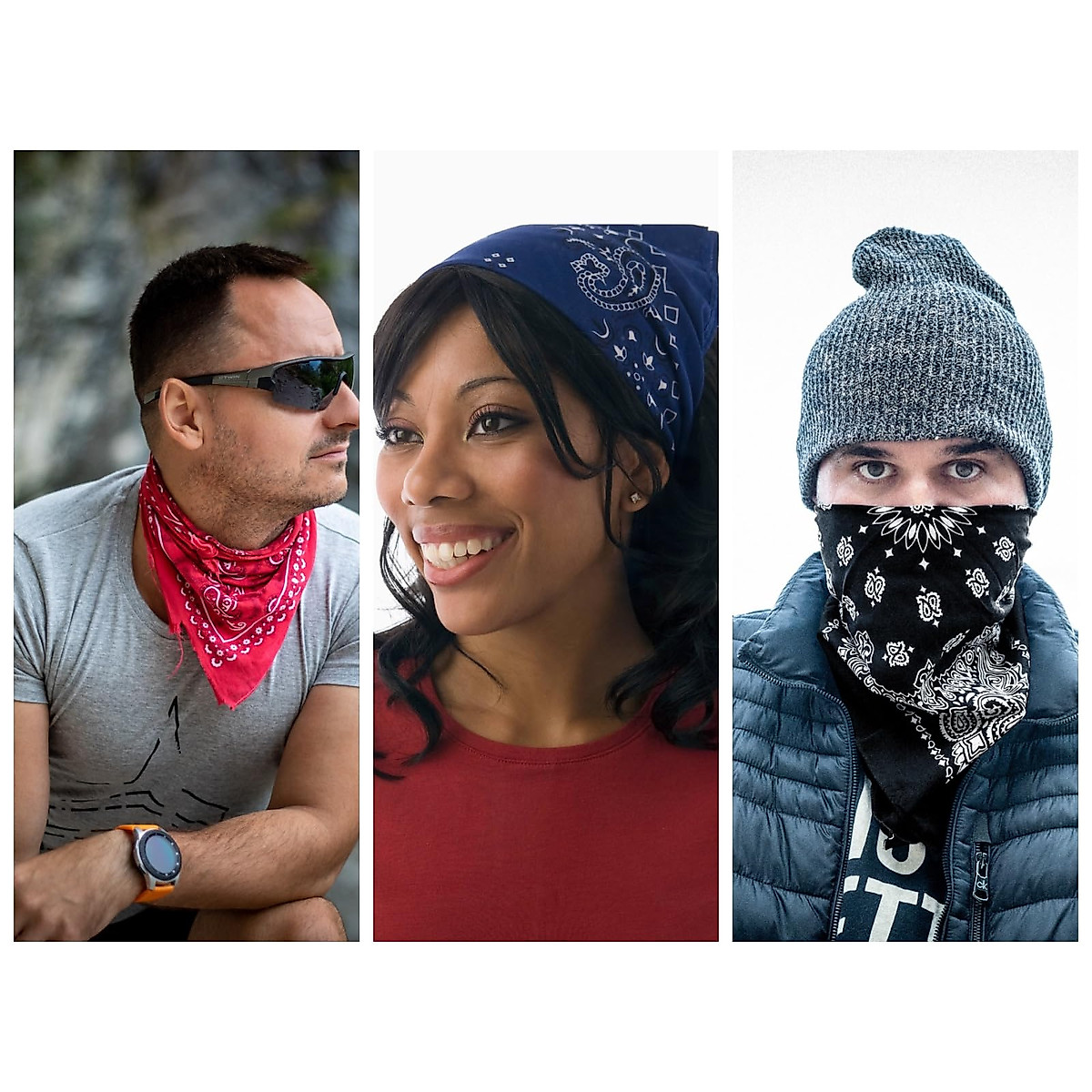 EVERY-VILLE Where EVERYone is Welcome 6-Pack Large Cotton Bandanas for Men - Paisley, 22x22 In, Red Black Blue - Cowboy Head Handkerchief Pocket Squares