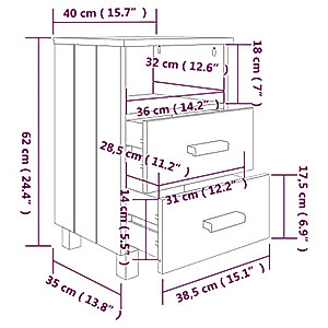 Nightstand 2 pcs with 2 Drawers | Modern End Table Set of 2 for Small Spaces | Wood Side Table for Bedroom | Wooden Bedside Cabinet | Dark Gray Solid Pinewood and MDF 15.7" x 13.8" x 24.4"