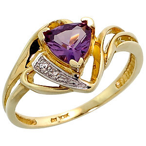 10k Gold Diamond Natural Amethyst Ring Trillium Cut 6mm February Birthstone 1/2 inch wide, size 7.5