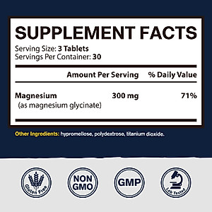 Vitacook Magnesium Glycinate 300 mg, Natural Calmness, Healthy Mood & Heart Support, Non Buffered, Non-GMO, High Potency and Ultra-Absorbable, 90 Tablets