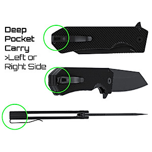 Off-Grid Knives - Enforcer EDC Folding Knife with 154CM Blade Steel, Grippy G10 Scales, Deep Pocket Carry Left or Right Hand (Blackout 154CM)