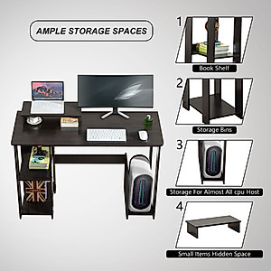 WOODYNLUX Computer Desk with Writing Storage-Shelf for Home-Office 43.4 inch Modern Simple Style Corner Laptop Table Desk for Writing Studying Working Gaming with Monitor Stand Space Saving.