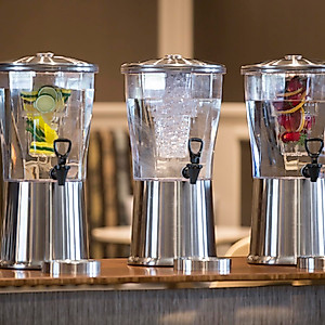 Service Ideas CBDRT3SS Beverage Dispenser, Round, 3 Gallon with Plastic Container and Optional Infuser Tube, Stainless Steel Base and Lid, NSF certified