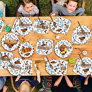 96 Pcs My First Rodeo Birthday Party Supplies Paper Plates Napkins Western Blue Cowboy 1st Rodeo Party Birthday Tableware Set Decorations Favors for Boy Baby Shower Serves 24