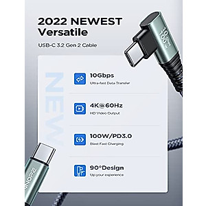 AINOPE USB C to USB C Cable[100W 6.6FT], 10Gbps USB C 3.2 Data Cable, Type C Charger Fast Charging, USB C Monitor Cable with 4K Video Output for MacBook Air/Pro, iPad Pro 11/Air/Mini, Samsung Galaxy