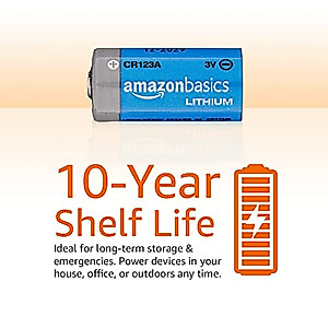 Amazon Basics 6-Pack Lithium CR123a 3 Volt Battery, 10-Year Shelf Life