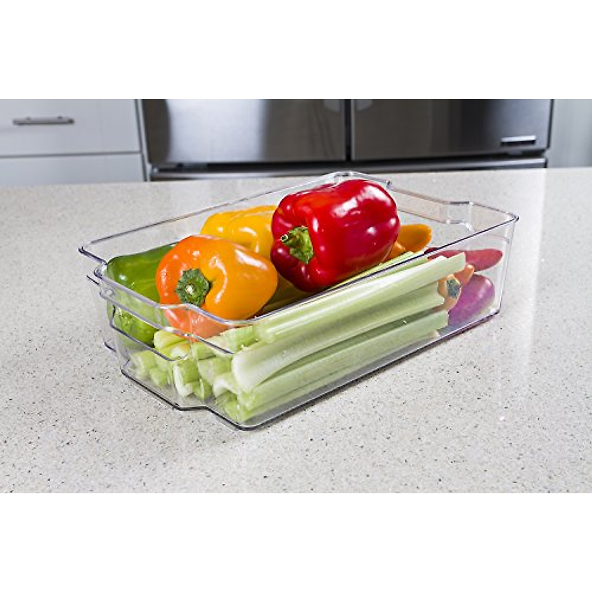 Kitchen Spaces KSL12-AMZ Large Bin Food Storage Organizer for Fridge and Pantry, 14.1" x 8.4" x 3.9", Clear