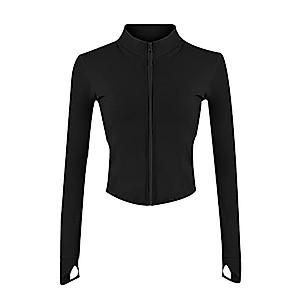 UANEO Workout Tops for Women Cropped Workout Jackets for Women Yoga Athletic Jacket (Black-M)
