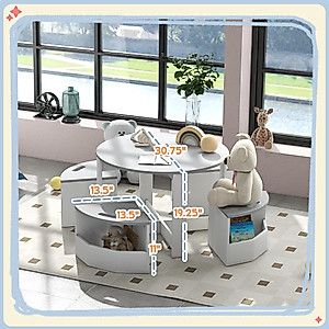 Qaba Kids Table and Chairs Set, 5 Piece Toddler Table and Chairs Set with Storage for Art, Craft, Drawing, Playroom, Classroom, Nursery, Gray