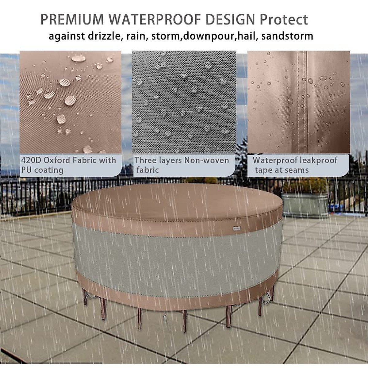 Garden Balsam Patio Furniture Cover Beige 48" D X 28" H Round Waterproof Outdoor Table Chair Set Covers Outdoor Sectional Cover Outdoor Furniture Set Cover