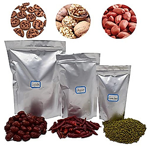 100pcs Mylar Resealable Bags for Food Storage with Stickers, Sealable Smell Proof Zip Pouch Bag, Edible Packaging with Double Side Aluminum Foil, 2.6quarts, 1.1quarts, 0.5quarts