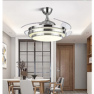 Fandian 42" Modern Ceiling Light with Fans Remote Control, 4 Retractable Blades with 3 Light Color Change Ceiling Fan for Living Bedroom Restaurant, Silver Color with Silent Motor (42In-1)