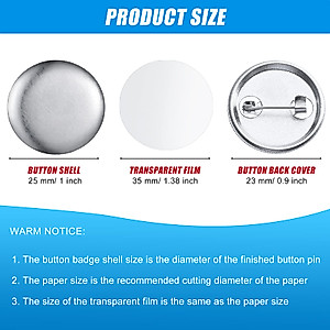 Hicarer 600 Pieces Blank Button Making Supplies Round Badge Button Parts Metal Button Pin Badge Kit for Button Make Machine, Including Metal Shells Metal Back Cover and Clear Film (1 Inch)