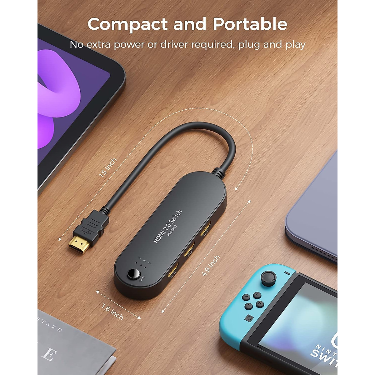 HDMI Switch 4K@60Hz, Vilcome 4K HDMI Splitter 3 in 1 Out, 3 Port Hdmi Switcher Box Supports UHD 3D HDR, Multi Port HDMI Hub Selector for Xbox PS3 4 5 TV Gaming Roku HDTV Fire Stick