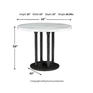 Signature Design by Ashley Centiar Contemporary 42" Round Counter Height Faux Marble Dining Table, Black & White