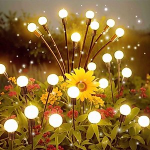 Qnoon Solar Firefly Lights for Outside Waterproof, Outdoor Solar Powered Garden Lights for Yard, Warm White Lights Sway by Wind for Backyard Yard, Fence, Garden Decor (White)