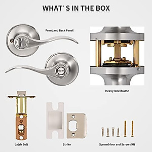 Contractor Pack of 4, Brushed Nickel Door Knobs Levers Privacy Interior Door Handles Bedroom Bathroom(Locked Inside with Turn-Thumb), ANSI Grade 3 for Office/Home Use