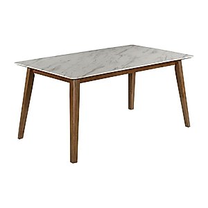 Coaster Home Furnishings Everett Faux Top White Dining Table, Marble and Natural Walnut (192761)