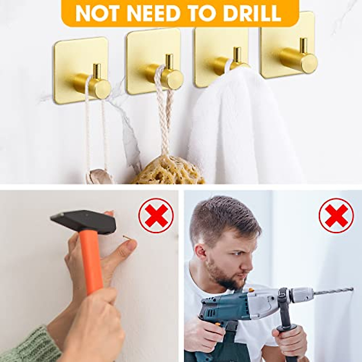 Welan 4 Pack Towel Hook, BathroomTowel Hook, Hand Towel Hook, No Screw Towel Hook, Waterproof, Removable