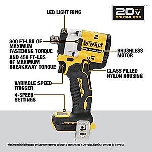 DEWALT ATOMIC 20V MAX* 1/2 in. Cordless Impact Wrench with Detent Pin Anvil (Tool Only) (DCF922B)