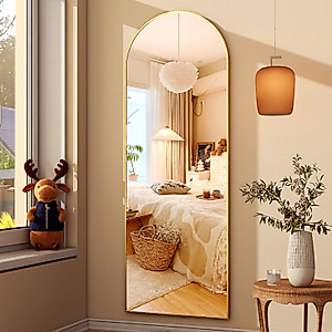 XRAMFY Arched Full Length Mirror 58"x18" Floor Mirrors with Aluminum Alloy Frame Free-Standing Wall Mounted Floor Mirrors or Large Dressing Mirror, Gold Arch Mirror