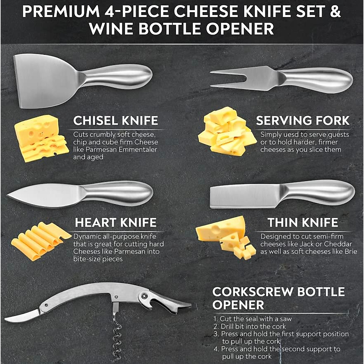 Handcrafted Italian Olive Wood Cheese & Charcuterie Board Set with Unique Blue Resin Artwork - Cutting Board Comes with 4 Cheese Knives, 2 Dipping Bowls & Corkscrew Wine Opener (Blue)