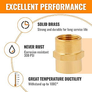 Pipe Fitting, SUNGATOR Brass Air Fitting, Coupling, 1/4" x 1/4" Female Pipe, Air Hose Fittings, Air Tool Fittings (2-Pack)