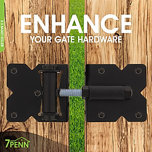 7Penn Self Closing Gate Hinges - 2pk Black Heavy Duty Gate Hinges with Gate Hardware for Outdoor Vinyl or Wood Fence - Adjustable Swing Gate Hinge Soft Door Closer for Garden Gate or Backyard Fencing