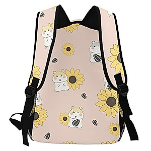 Hamster and Sunflower On Blue Background Print Backpacks Daypack Backpack Bookbag Sports Rucksack Work Travelling