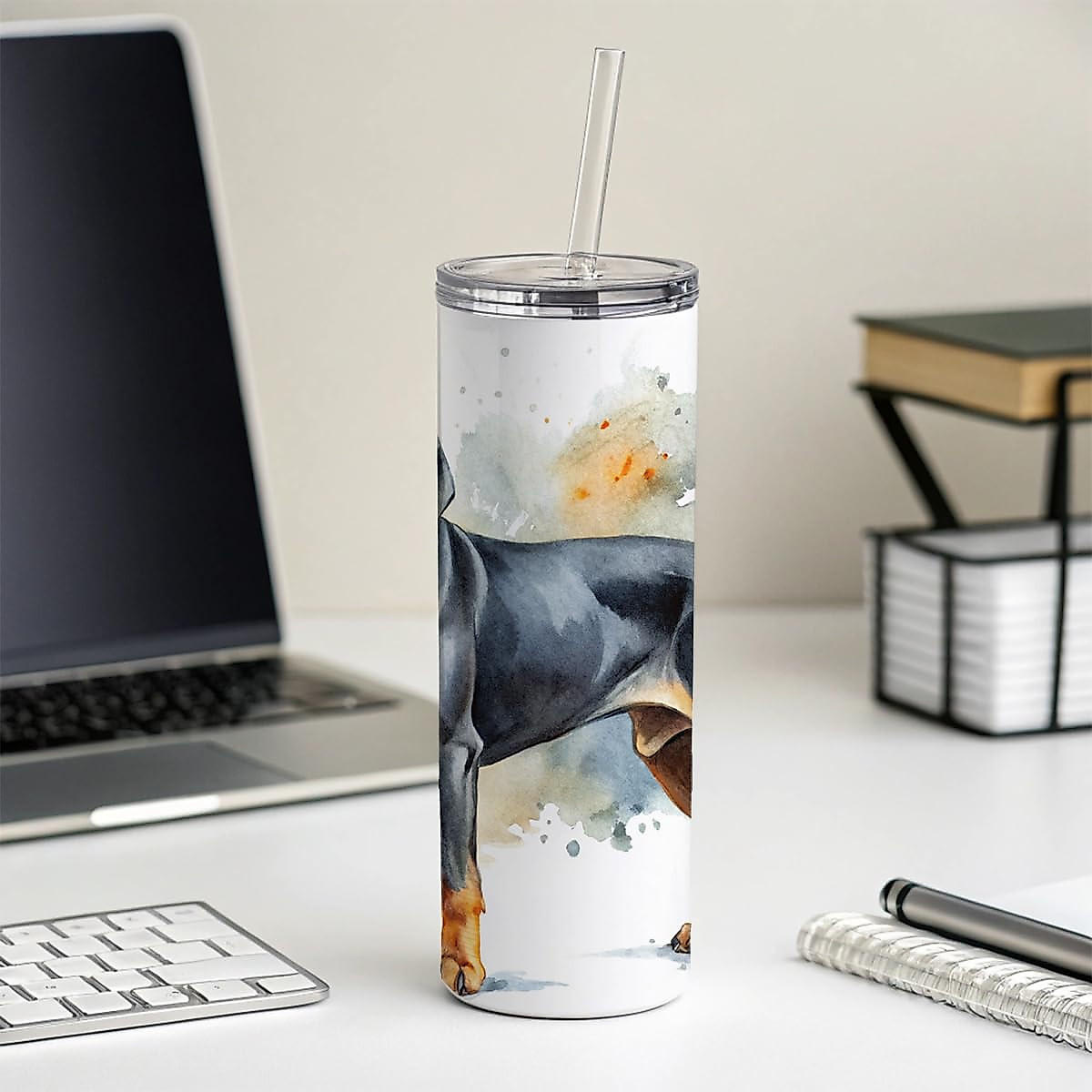 Black And Tan Coonhound Dog Watercolor Style Skinny Tumbler 20oz with Straw Insulated Water Bottle Gift